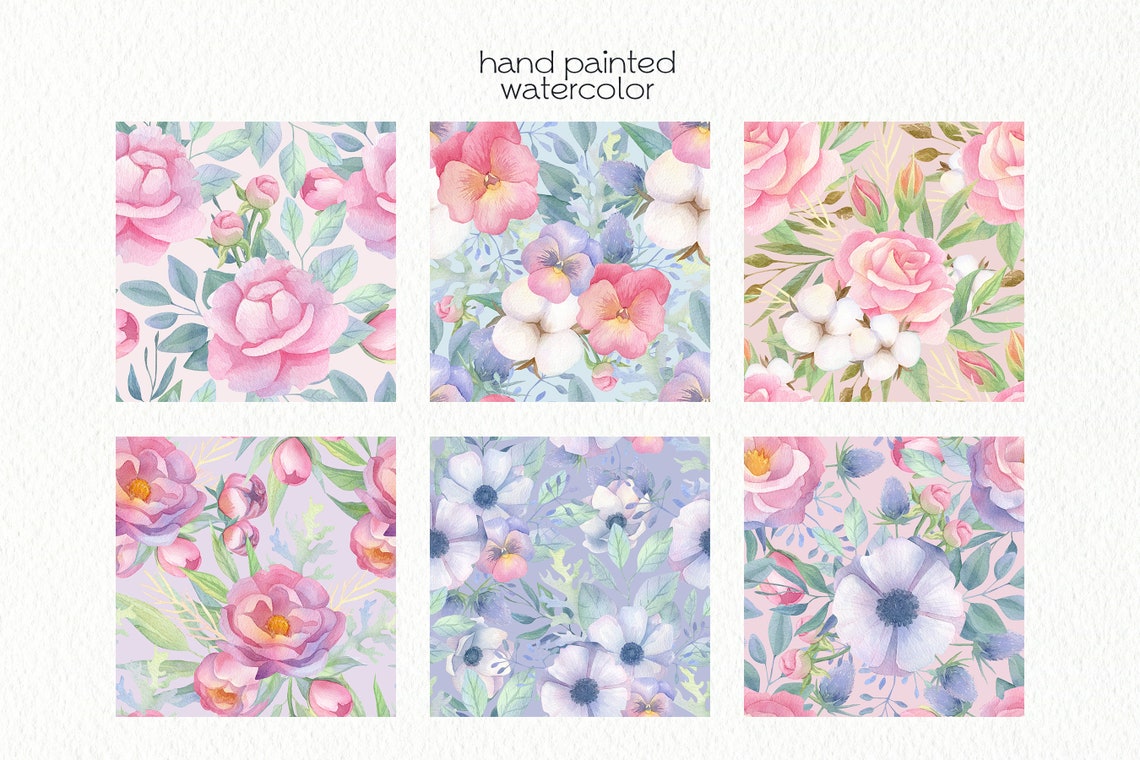 Watercolor Floral Digital Paper / Peonies Scrapbook Paper / - Etsy