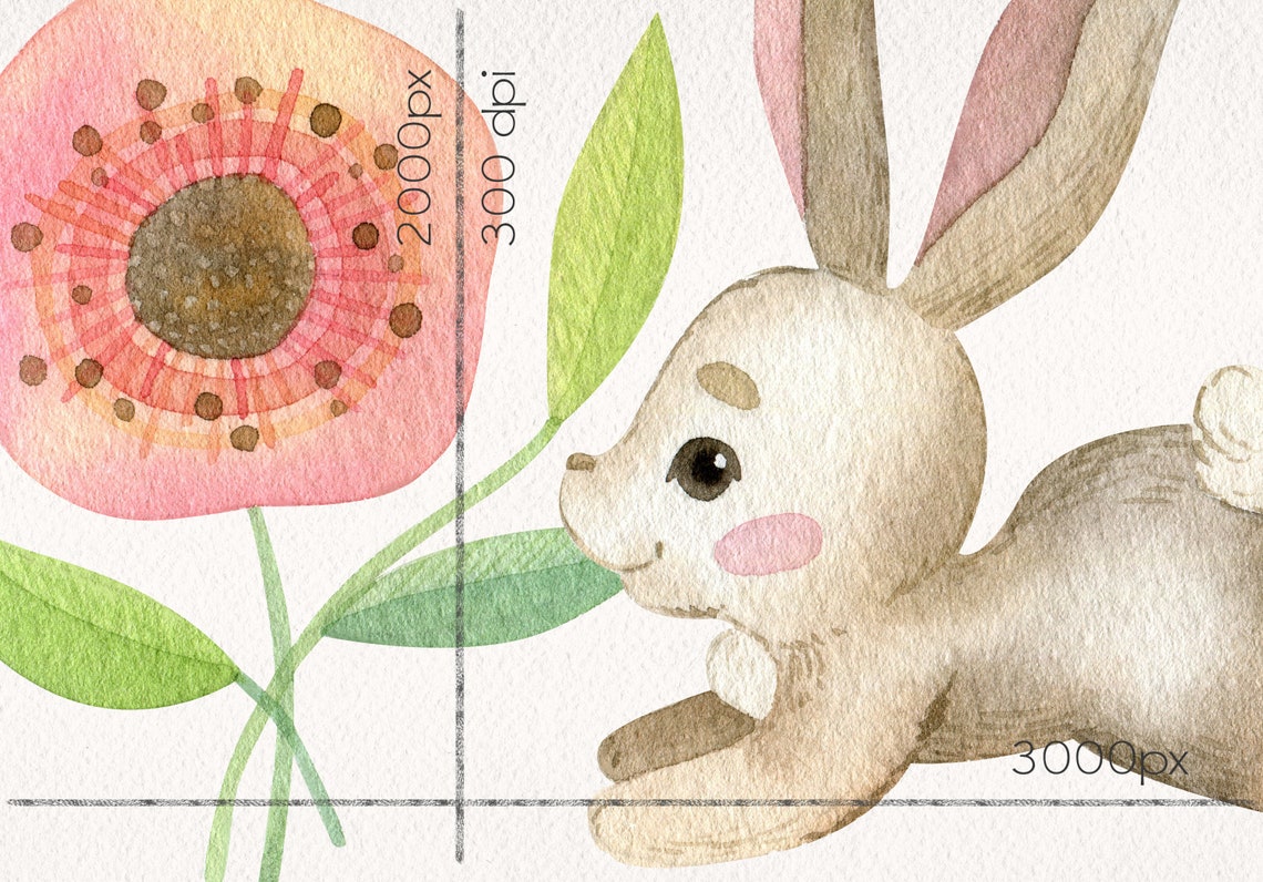 Cute Easter Bunny Clipart / Happy Rabbit Clipart / Spring Holiday ...