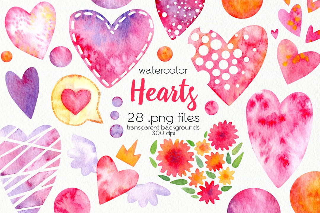 Watercolor Hearts Clipart / Valentines Day / Pink Love / PNG Files ...