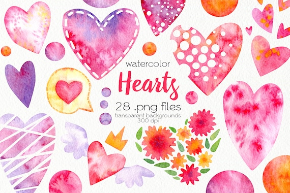 Watercolor Hearts Clipart / Valentines Day / Pink Love / PNG | Etsy