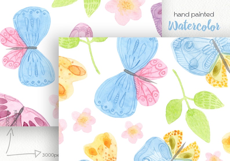 Watercolor Butterflies Digital Paper / Scrapbook Paper / Seamless ...