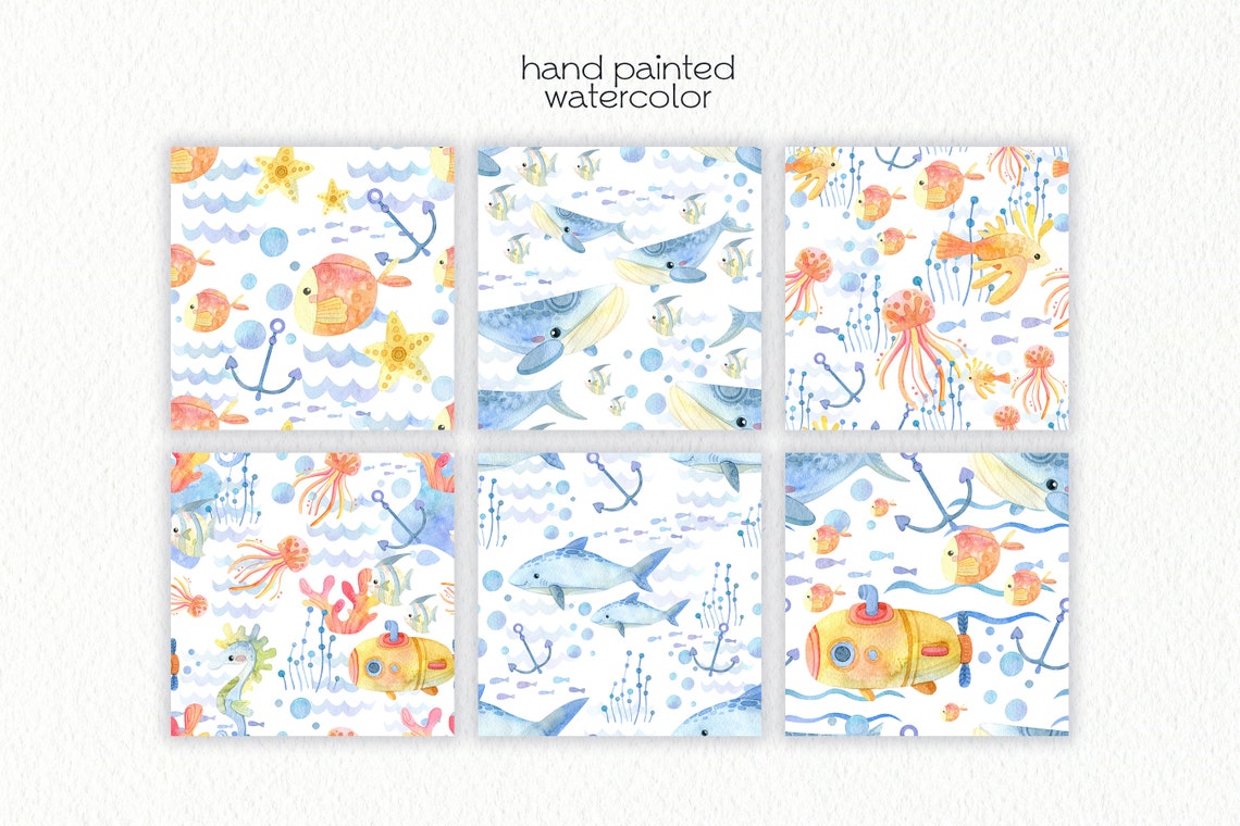 Watercolor Underwater Digital Paper / Sea Creatures Scrapbook - Etsy