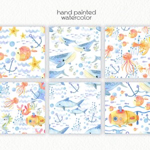Watercolor Underwater Digital Paper / Sea Creatures Scrapbook Paper ...