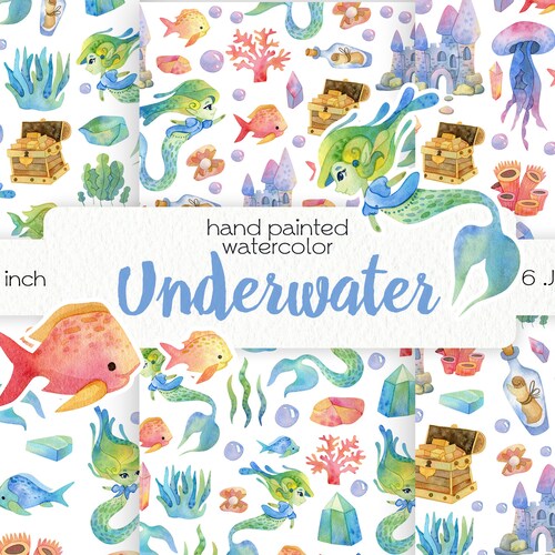 Watercolor Underwater Digital Paper / Sea Creatures Scrapbook - Etsy