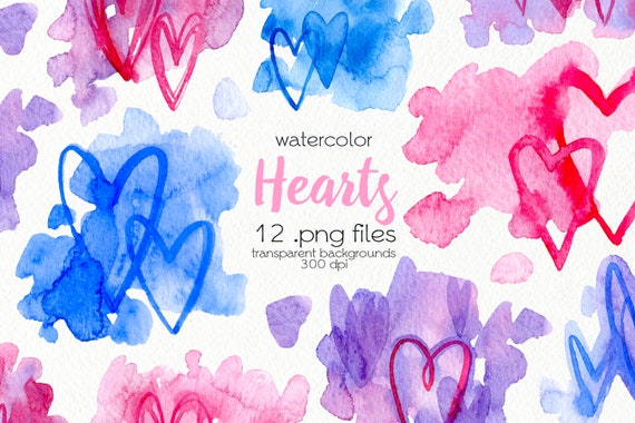 Watercolor Hearts Clipart / Valentines Day / Spots Splash / | Etsy