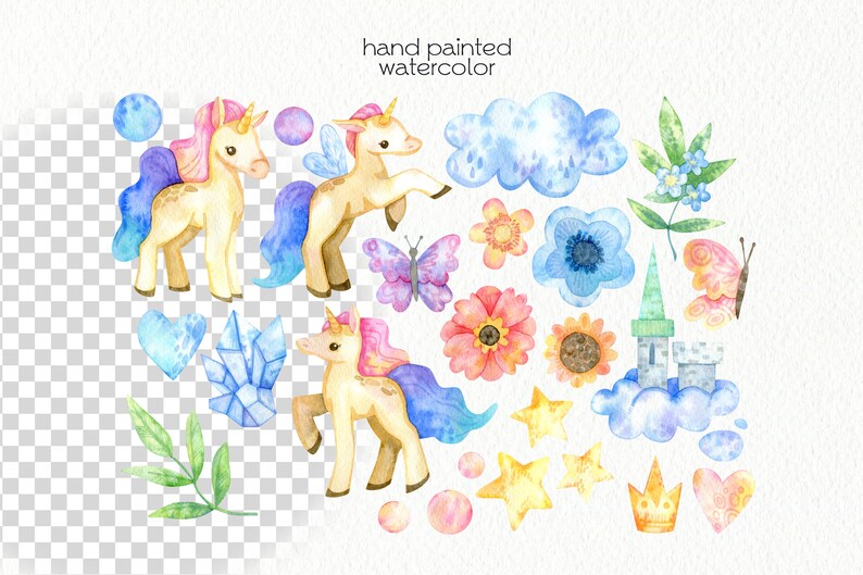 Watercolor Unicorn Clipart / Magical Rainbow / PNG Files / | Etsy