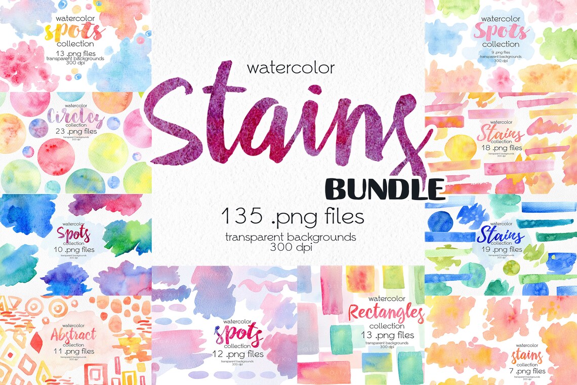 Hand Painted Watercolor Spots Clipart / Splashes and Splotches | Etsy