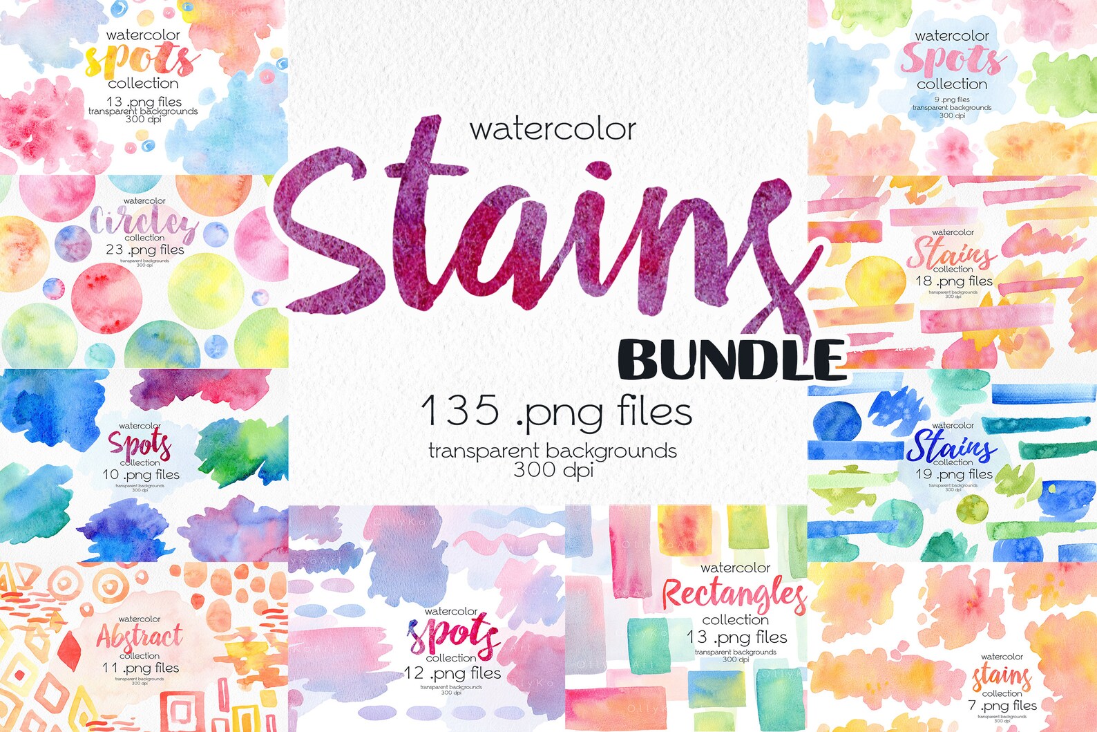 Hand Painted Watercolor Spots Clipart / Splashes and Splotches | Etsy