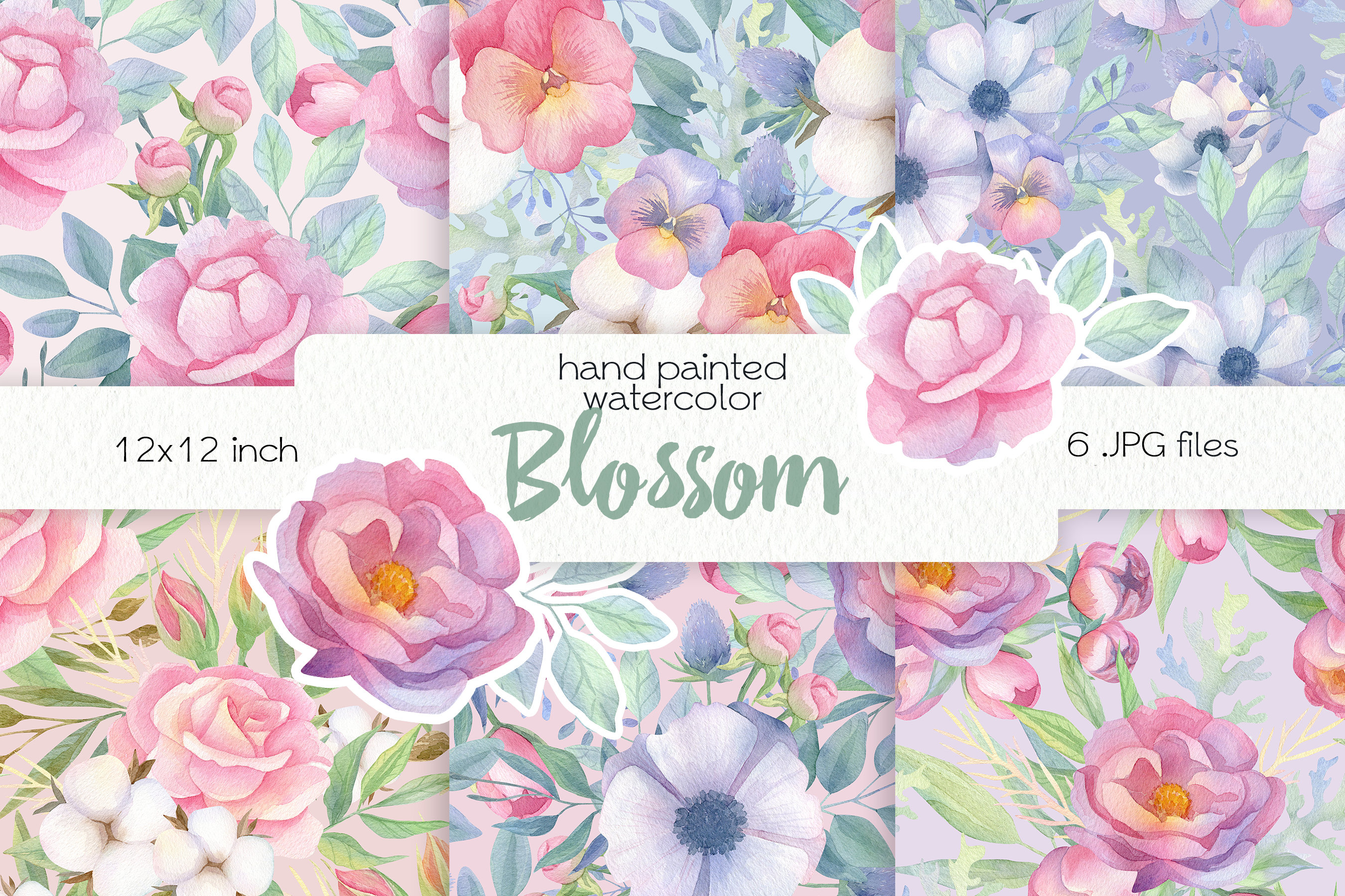 Watercolor Floral Digital Paper / Peonies Scrapbook Paper / - Etsy