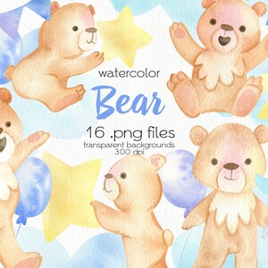 Watercolor Blue Baby Bear Clipart / PNG Files / Instant - Etsy