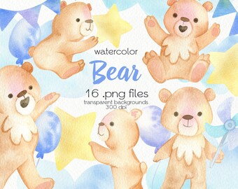 Watercolor Pink Baby Bear Clipart / PNG Files / Instant | Etsy