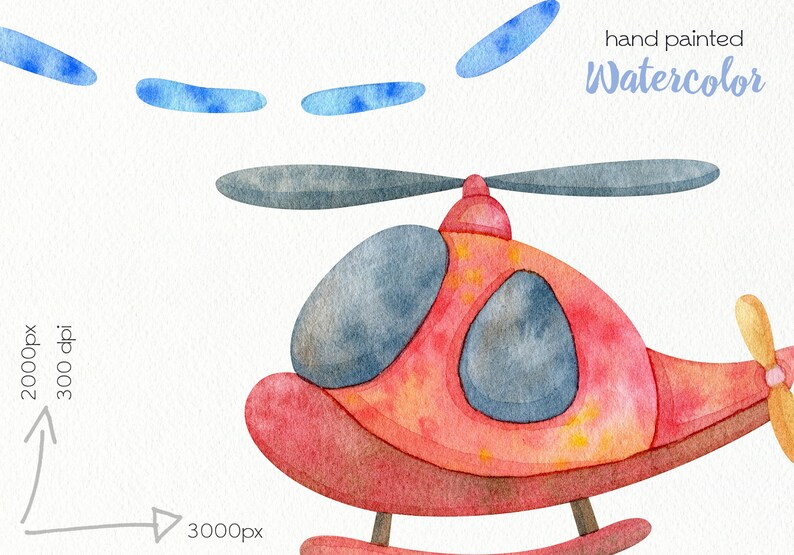 Watercolor Aviation Clipart / Cartoon Cute Air Transport / - Etsy