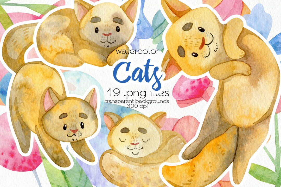 Watercolor Ginger Cats Clipart / Cute Kitten / Digital PNG Files ...