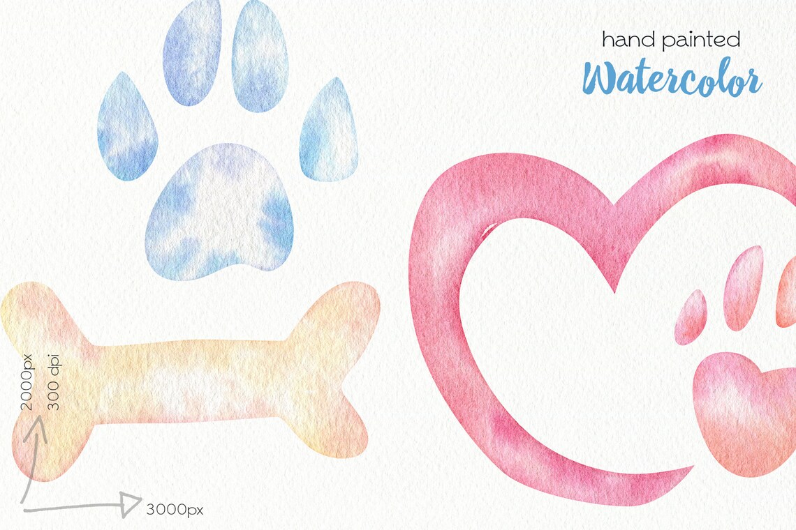 Watercolor Paw Clipart / Pet Paws / Digital PNG Files / | Etsy