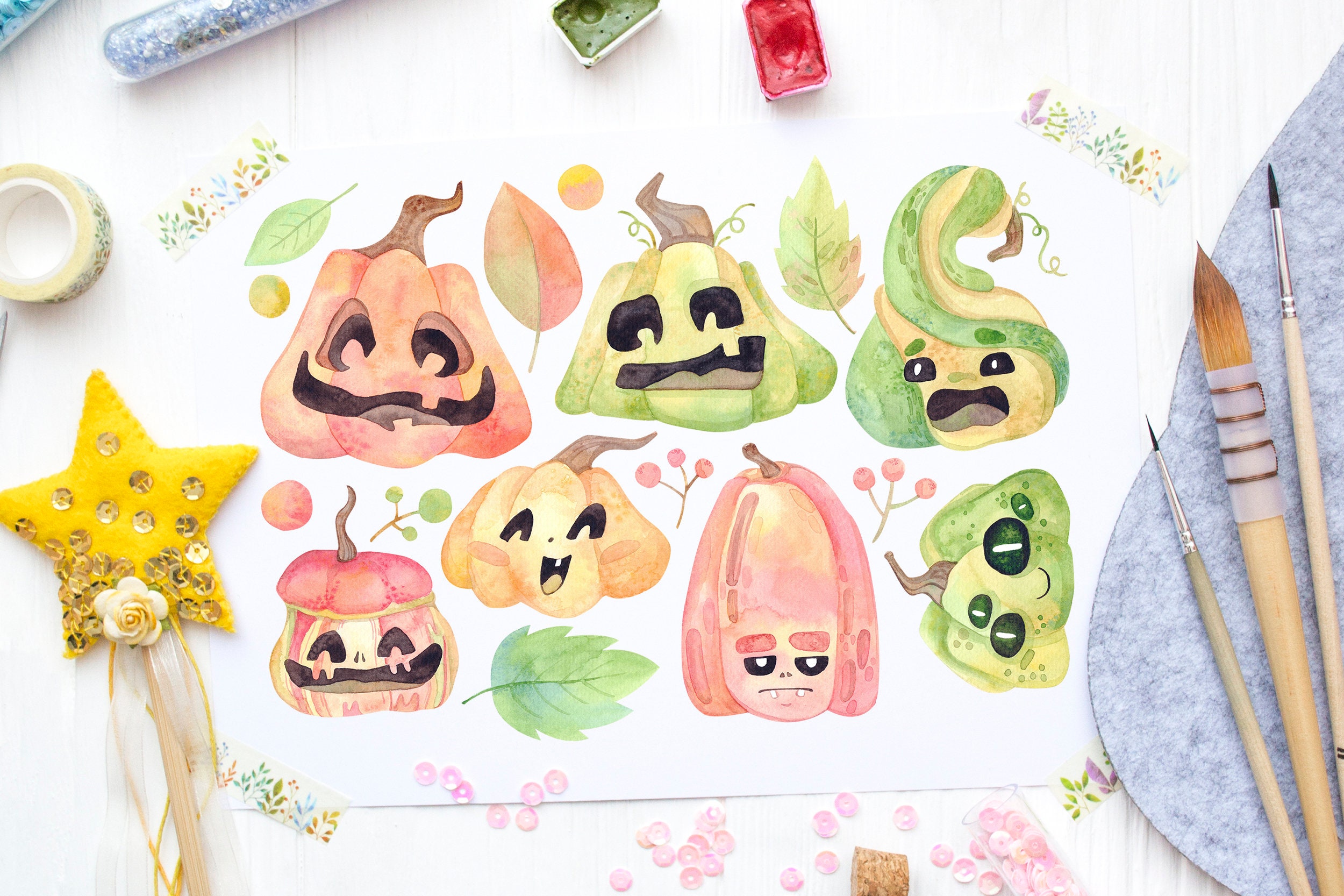 Watercolor Halloween Clipart / Cute Jack O Lantern / Fall - Etsy