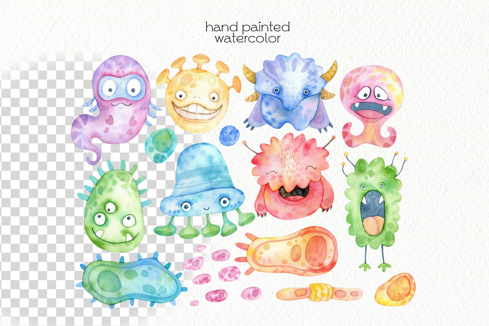 Watercolor Monsters Clipart / Cute Virus / Bacteria / Microbes - Etsy