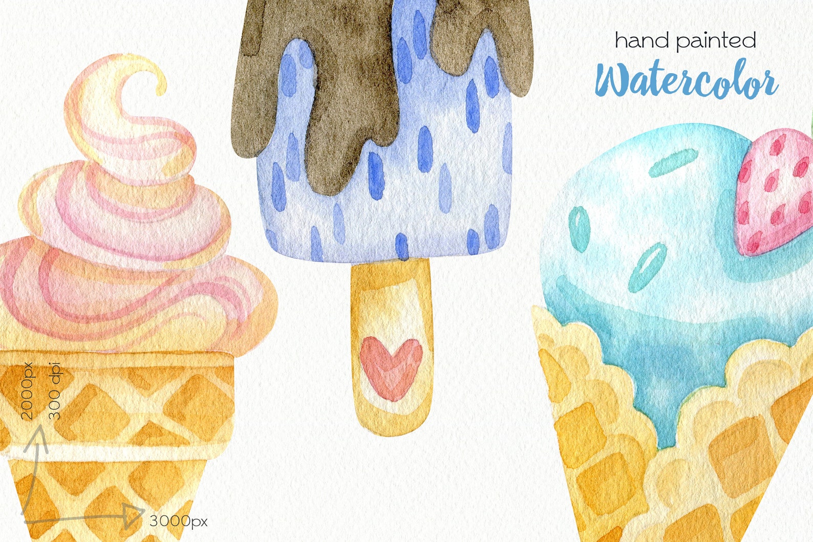 Watercolor Ice Cream Clipart / Summer Sweet Food / PNG Files / Instant ...