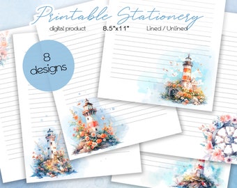 Printable Stationery, Instant Download, Modern, Nautical, Sailboat ...