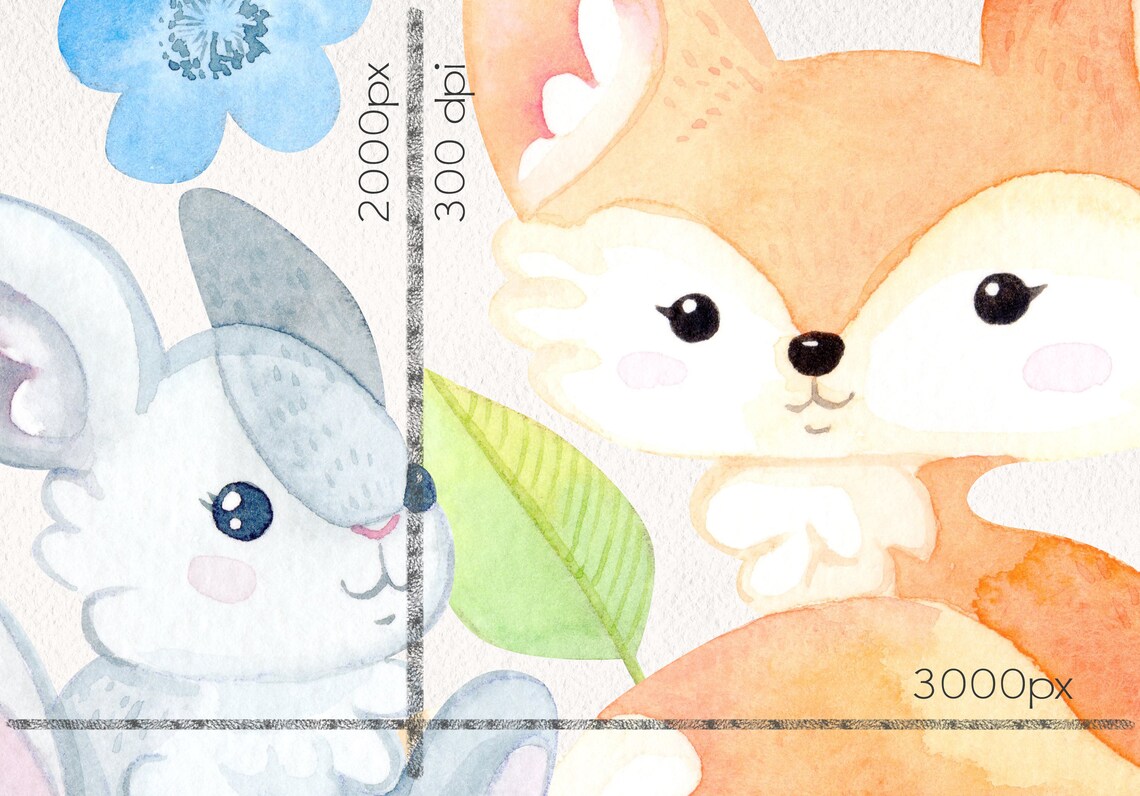 Watercolor Cute Fox and Rabbit Clipart / Forest Animals / - Etsy