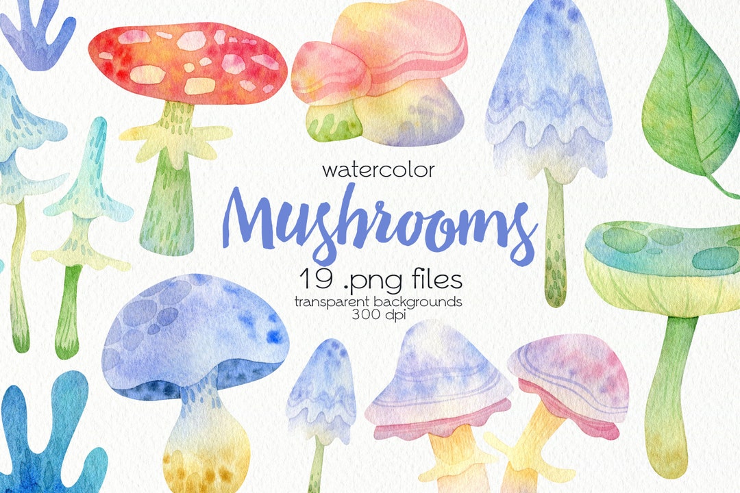 Watercolor Mushrooms Clipart / Fantasy Mushrooms / Forest Clipart / PNG ...