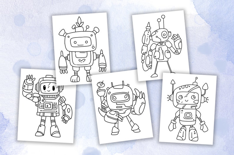 Robot Coloring Pages, Cute Kids STEM Printable Activity - Etsy