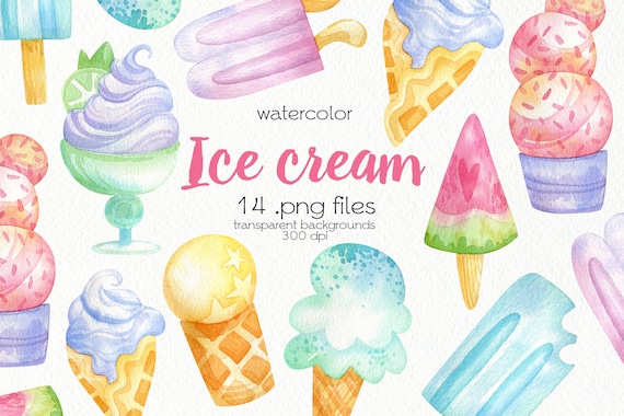 Watercolor Ice Cream Clipart / Summer Sweet Food / Digital PNG | Etsy