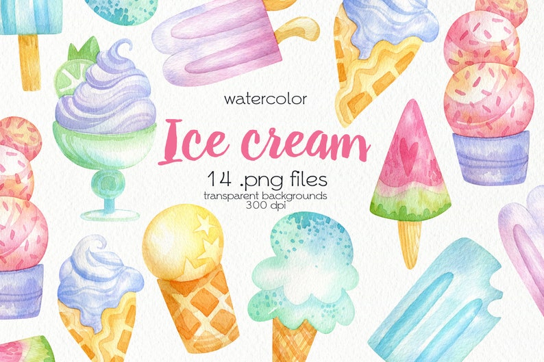 Watercolor Ice Cream Clipart / Summer Sweet Food / Digital PNG | Etsy