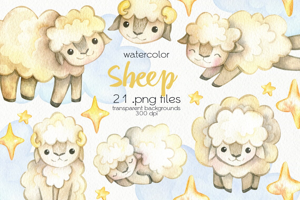 Watercolor Sheep Clipart / Farm Animal / PNG Files / Instant | Etsy