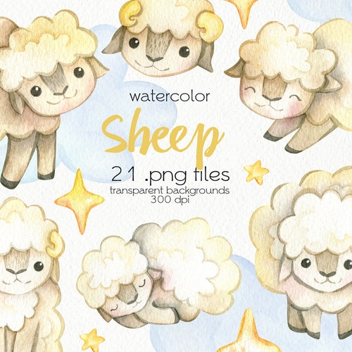 Watercolor Sheep Clipart / Farm Animal / PNG Files / Instant - Etsy
