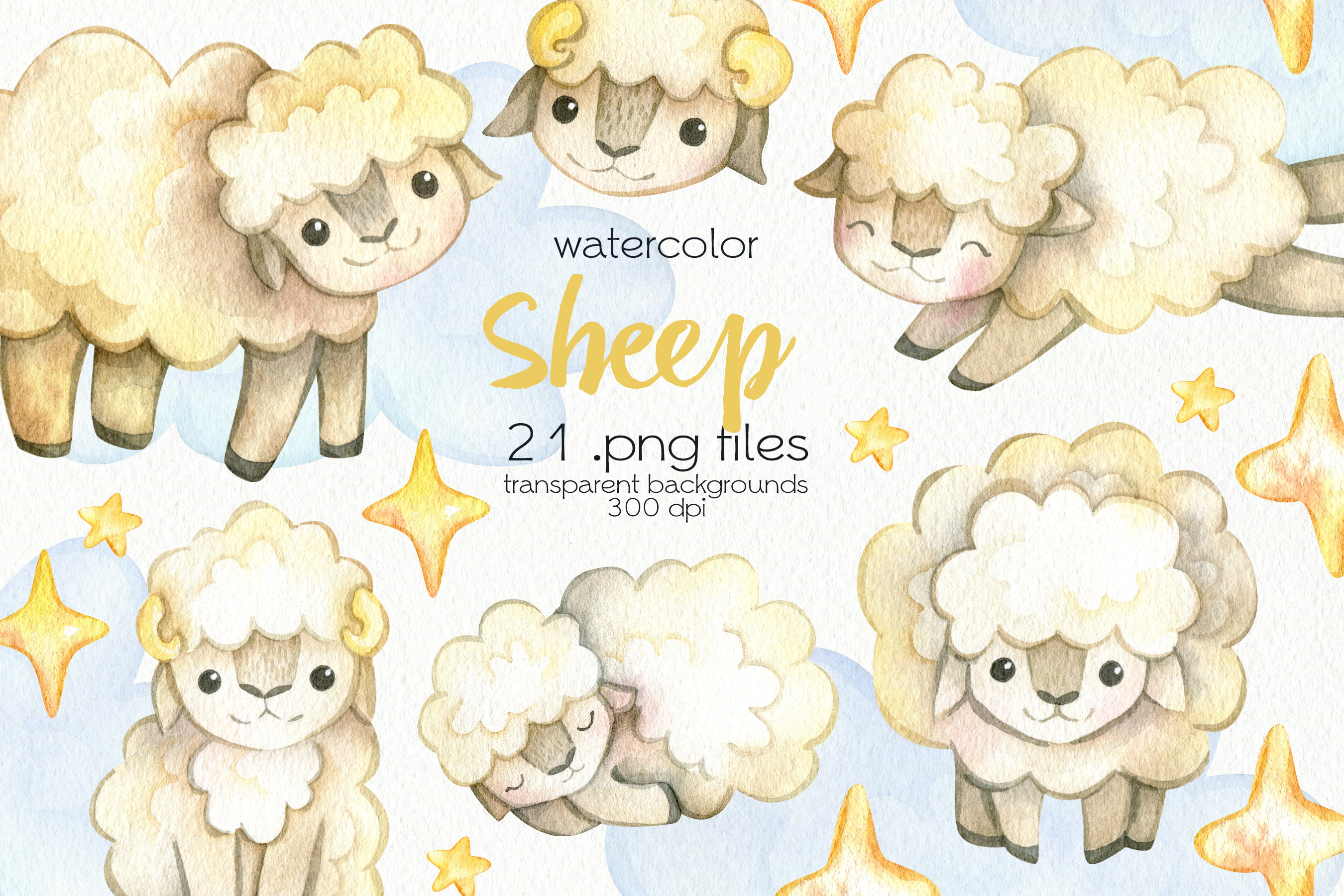 Watercolor Sheep Clipart / Farm Animal / PNG Files / Instant - Etsy