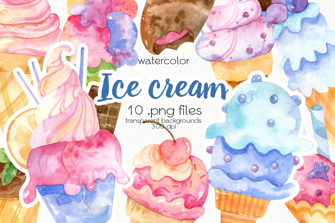 Watercolor Ice Cream Clipart / Summer Sweet Food / Digital PNG Files ...
