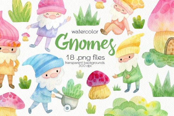 Watercolor Garden Gnomes Clipart / Spring Garden Clipart / PNG | Etsy