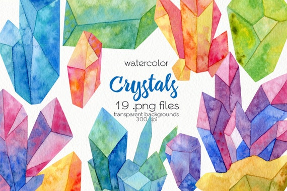 Watercolor Crystals Clipart / Watercolor Gemstone Mineral / - Etsy