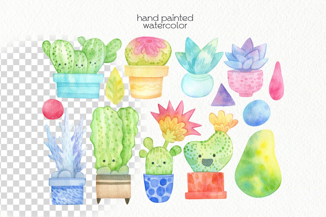 Watercolor Cactus Clipart / Cute Succulents / PNG Files / Instant ...