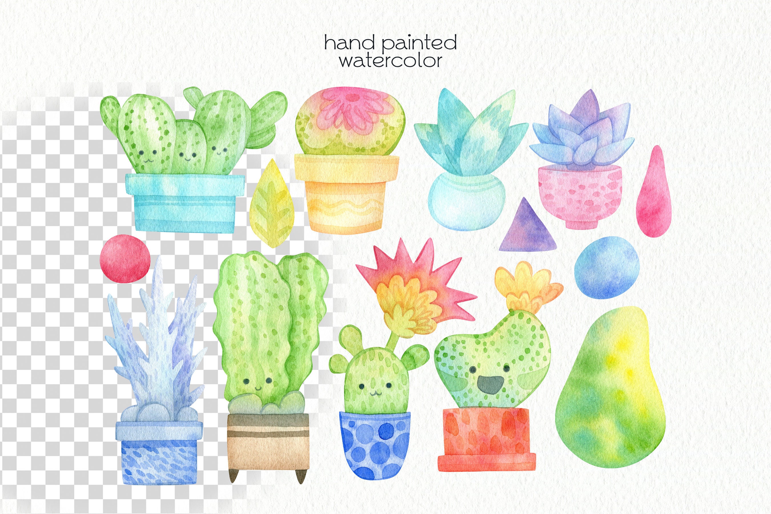 Watercolor Cactus Clipart / Cute Succulents / PNG Files / Instant ...