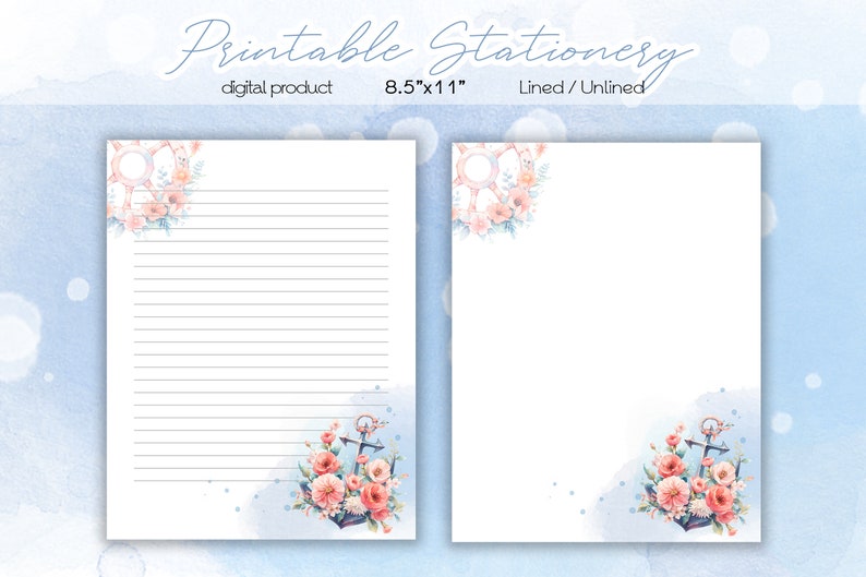 Nautical Printable Stationery / Digital Letter Writing Paper / Instant ...