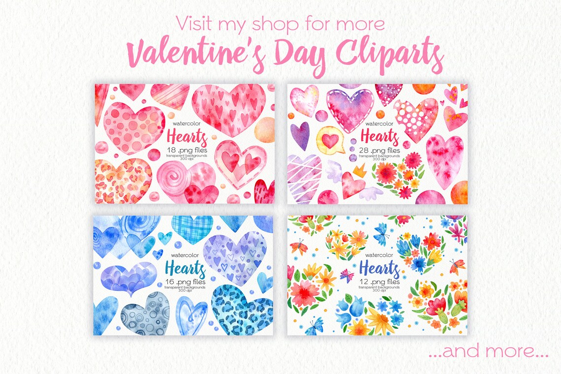 Watercolor Hearts Clipart / Hand Painted Hearts / Valentines | Etsy