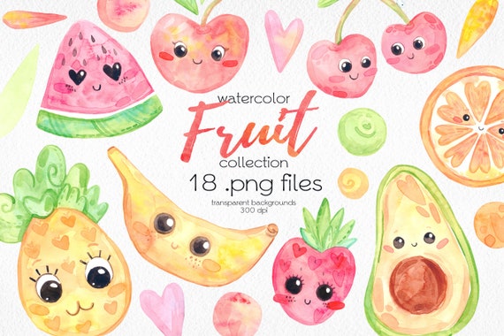 Cute Watercolor Fruit Clipart / Tropical Fruit Clipart / | Etsy