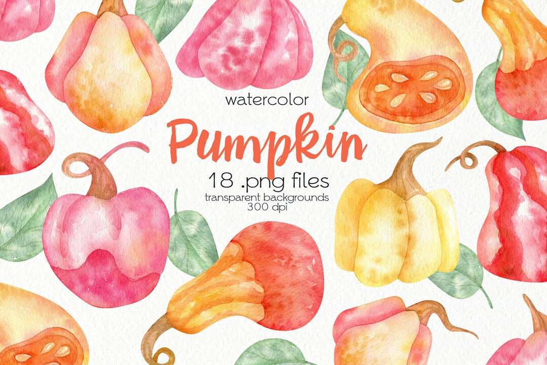 Watercolor Pumpkin Clipart / Autumn Harvest / Fallen Leaves / PNG Files ...