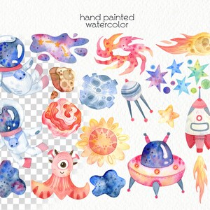 Watercolor Space Clipart / Galaxy, Astronaut, Alien, Rocket Ship ...