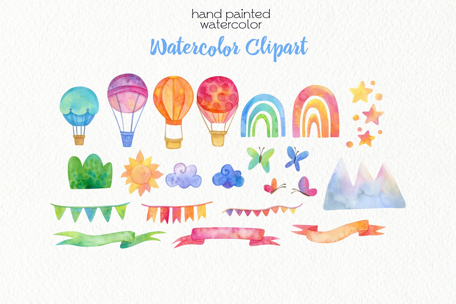 Hot Air Balloon Clipart / Watercolor Nursery Decor / Digital PNG Files ...