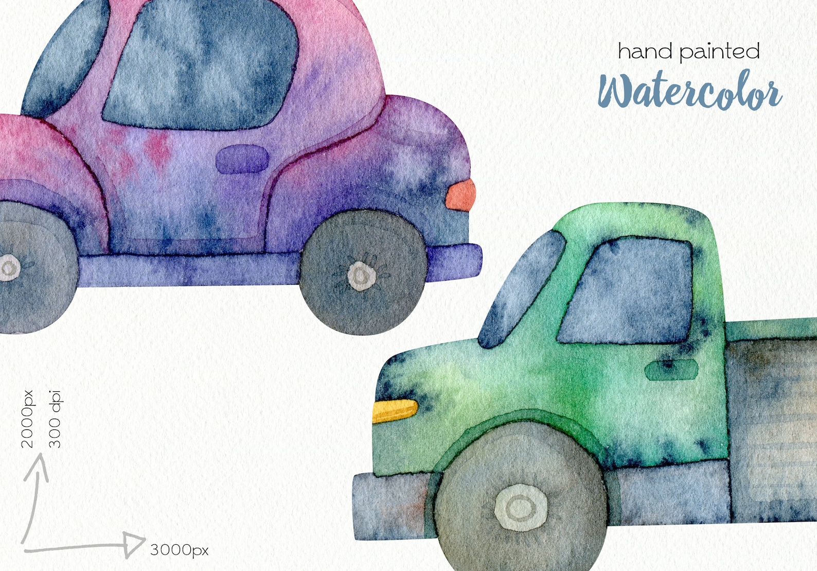 Watercolor Transport Clipart / Cartoon Cars / Nursery Art - Etsy