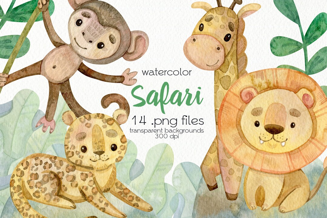 Watercolor Jungle Animals / Tropical Animal Clipart / Cute Zoo ...