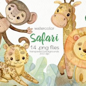 Watercolor Jungle Animals / Tropical Animal Clipart / Cute Zoo ...
