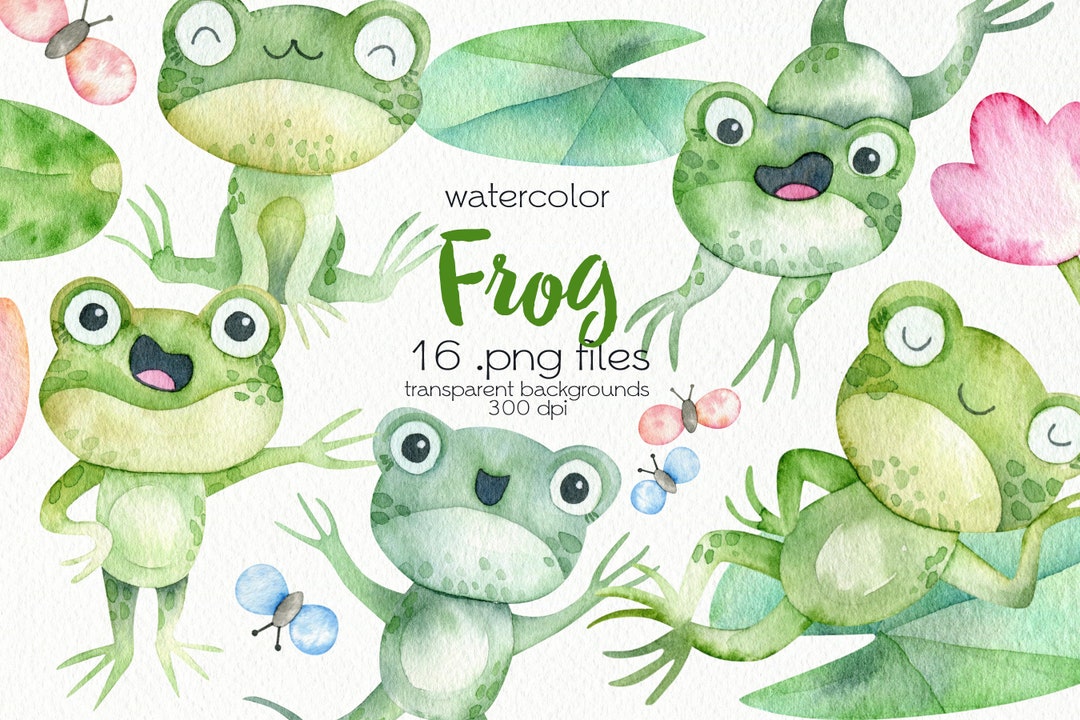 Watercolor Frog Clipart / Cute Swamp Animals / PNG Files / Instant ...