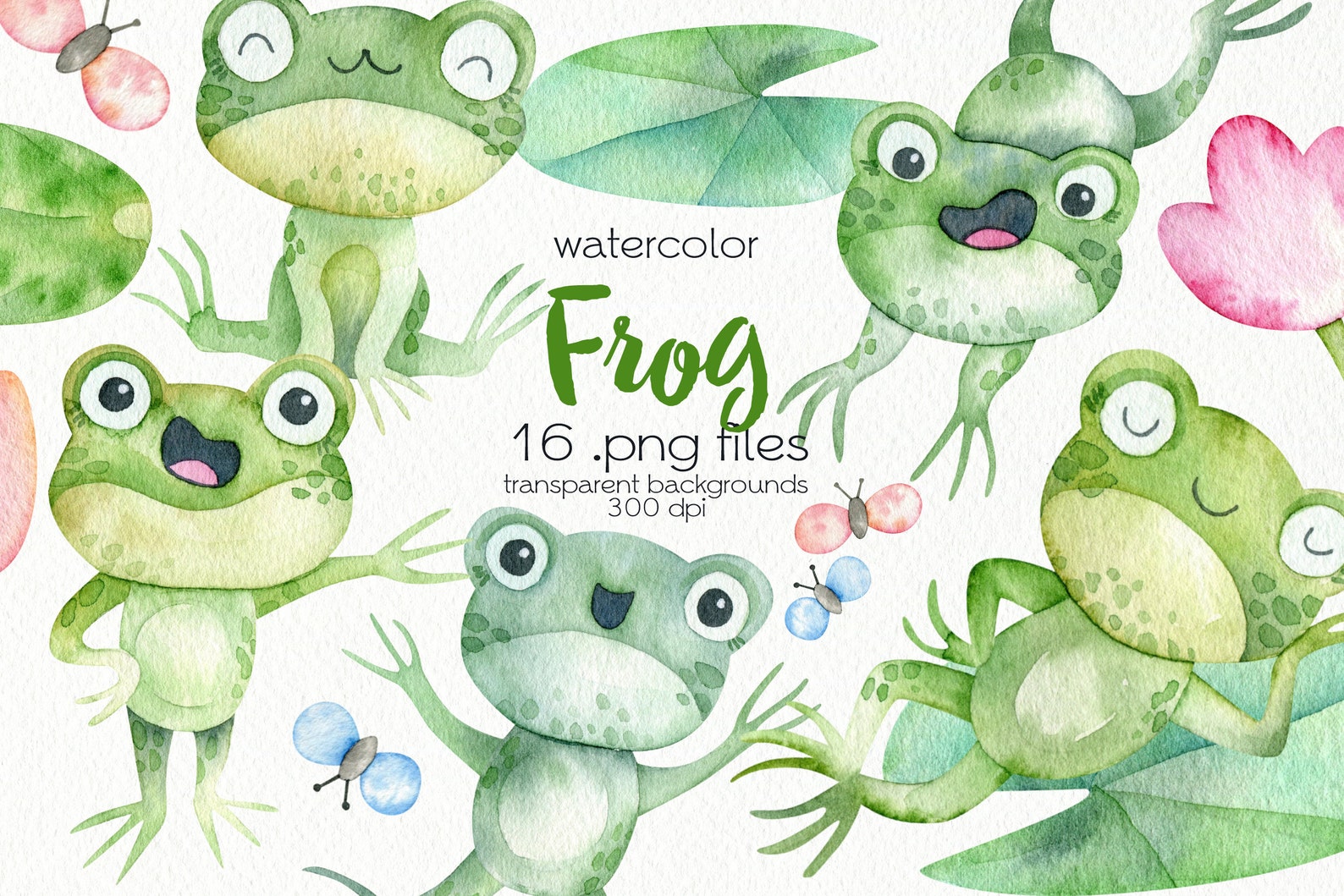 Watercolor Frog Clipart / Cute Swamp Animals / PNG Files / - Etsy
