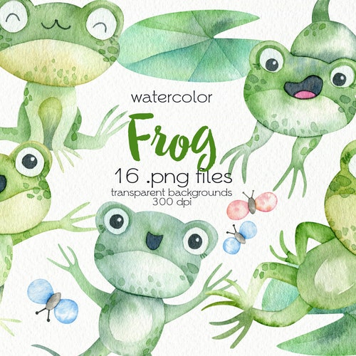 Watercolor Frog Clipart / Cute Swamp Animals / PNG Files / - Etsy