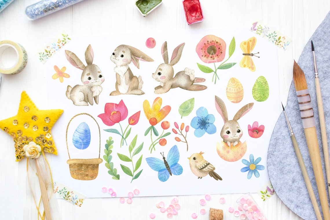 Cute Easter Bunny Clipart / Happy Rabbit Clipart / Spring - Etsy