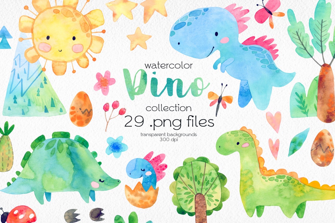 Dinosaurs Watercolor Clipart Set / Cute Dinosaurs / Jurassic Park ...