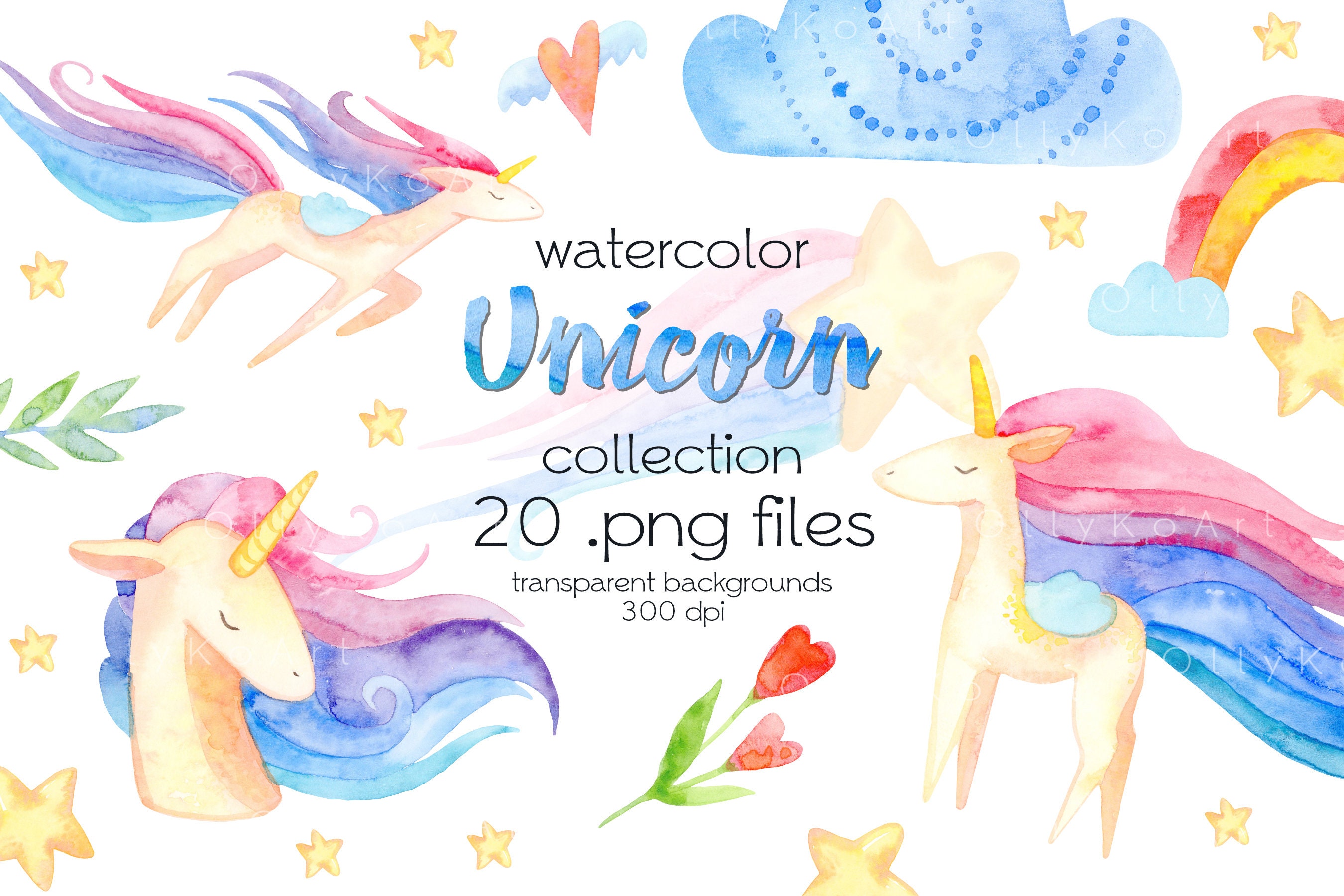 Watercolor Unicorn Clipart / Magical Unicorns Clip Art / - Etsy